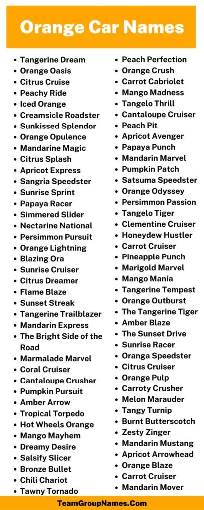 Orange Car Names: 370+ Best Names For Orange Car